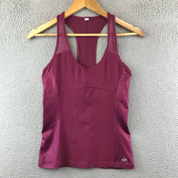ALO Yoga | Tops | Alo Yoga Rib Support Tank Top W Shelf Bra In Burgundy ...